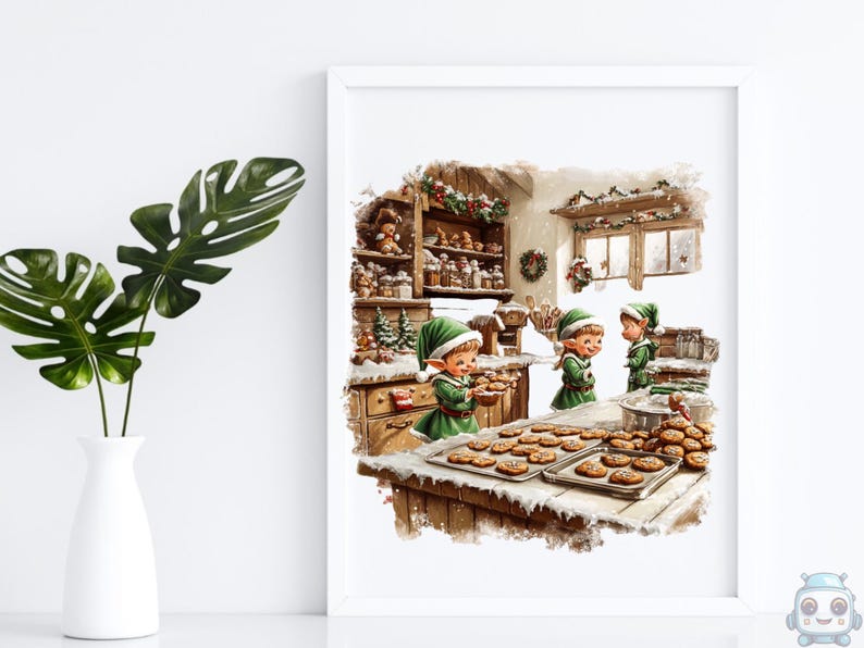 21 Christmas Elves Baking Cookies Watercolor Clipart, Christmas Clipart ...