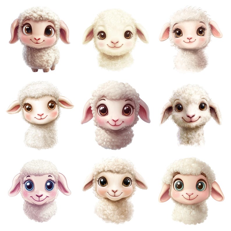 Cute Sheep Clipart Set – 40 PNG, Kawaii Lamb Illustrations, Farm Animal ...
