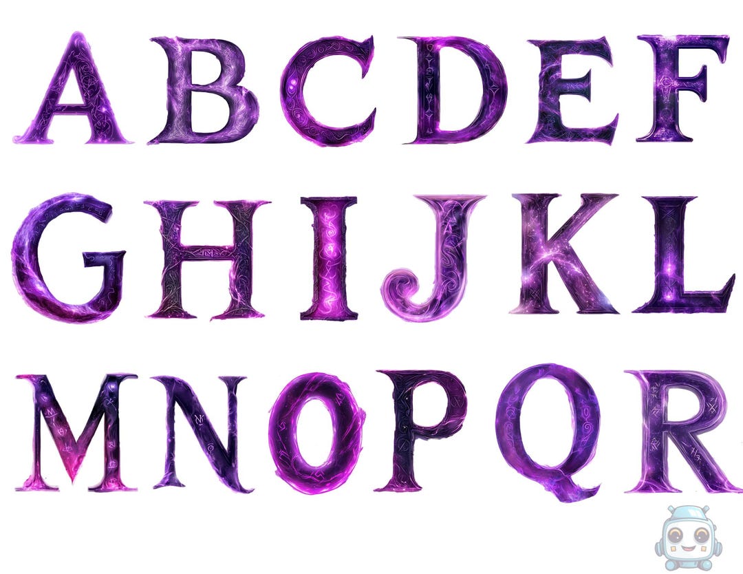 Magical Purple Letters Alphabet Clipart, Instant Download for ...