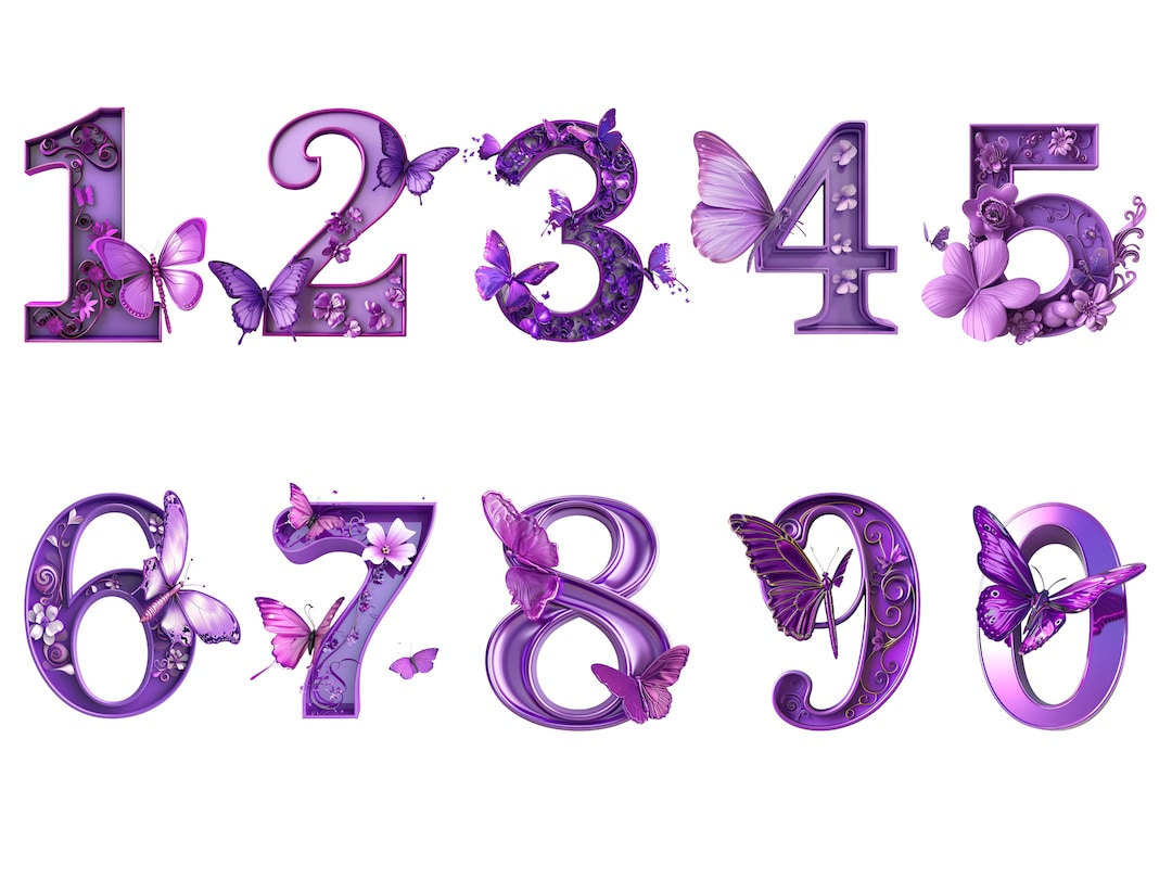 Violet Butterflies Numbers, Violet Numbers, Instant Download for ...