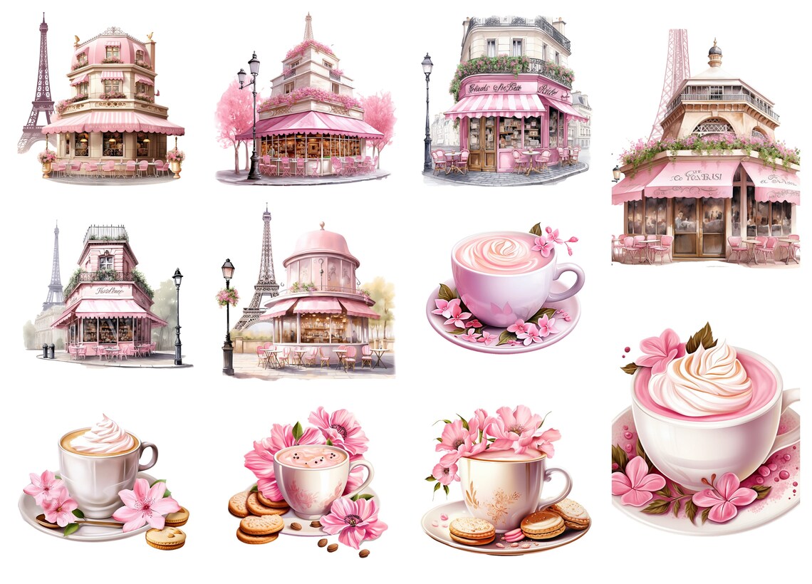 43 Watercolor Cafe in Paris Clipart, Paris, Cafe, PNG Individual Images ...