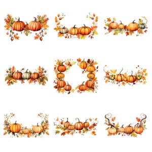 34 Autumn Garlands Watercolor Clipart, Fall Clipart, PNG Individual ...