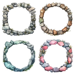 Watercolor Stone Frames Clipart, PNG Digital Files on Transparent ...