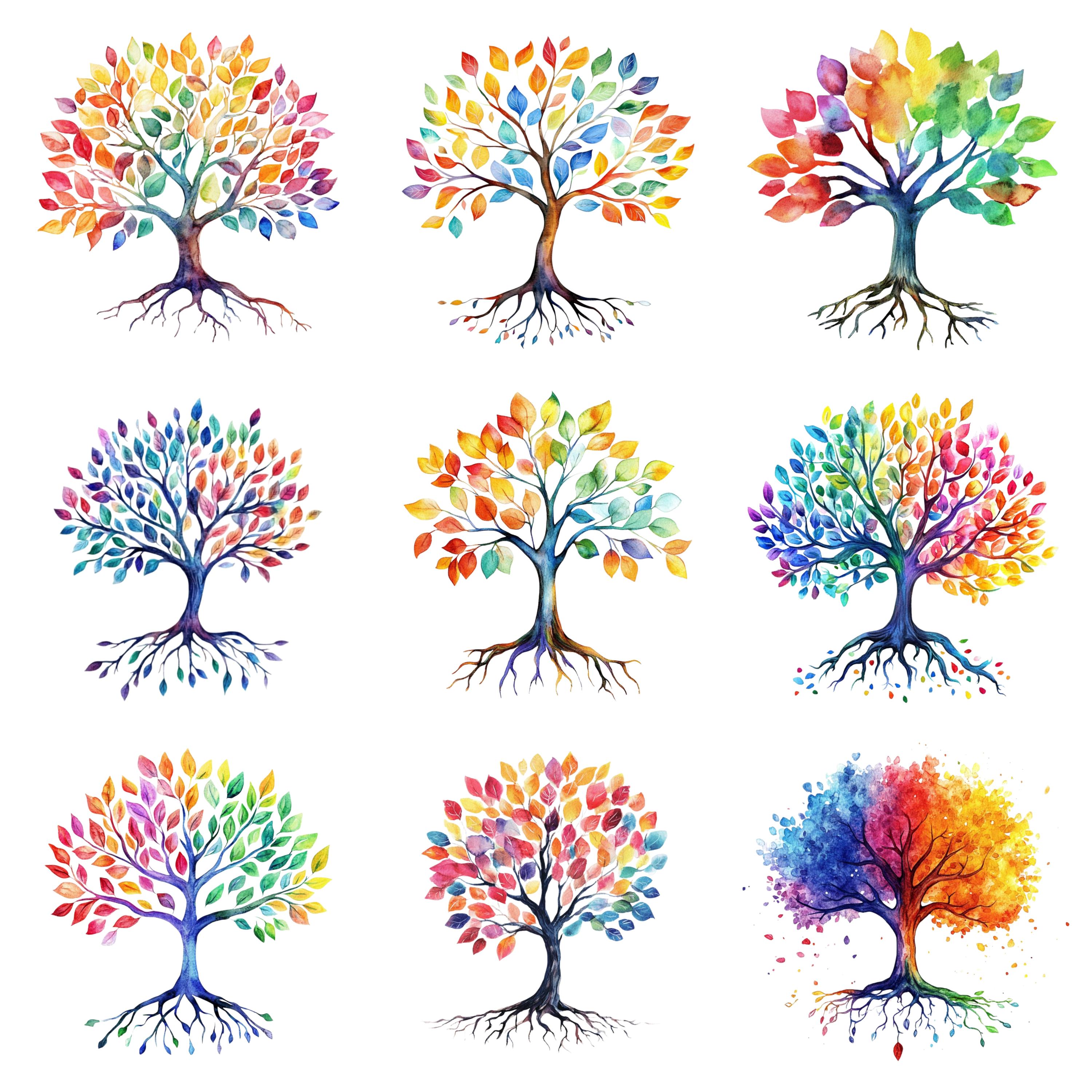 Colorful Tree Clipart Collection, 27 PNG Images, Perfect for Eco-themed ...