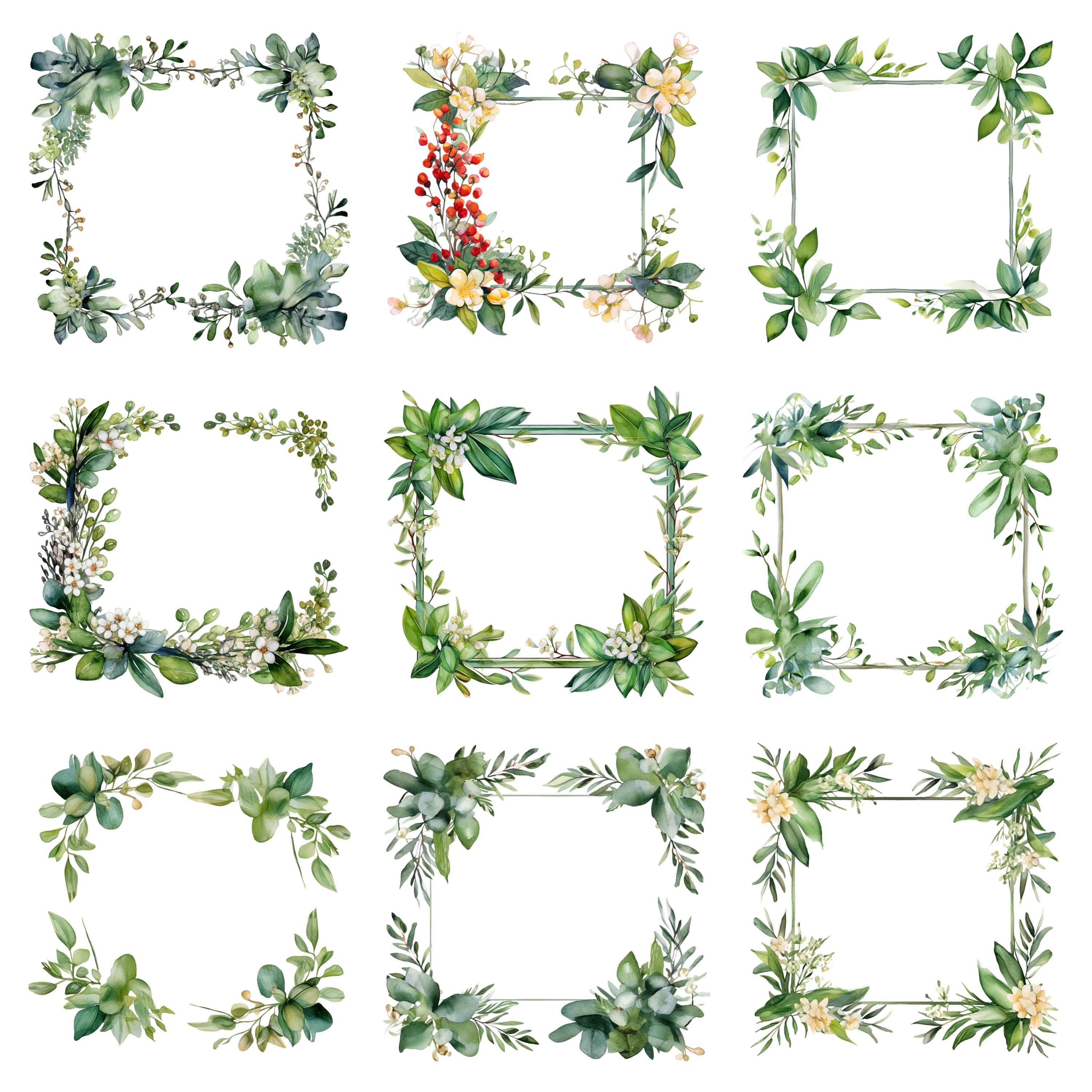 Watercolor Bush Frames Clipart PNG Digital Files on - Etsy
