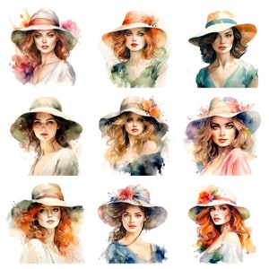 Watercolor Women With Hats Clipart, Stylish Women, PNG Digital Files on ...