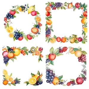 Watercolor Fruit Frames Clipart, Logo Clipart, PNG Digital Files on ...