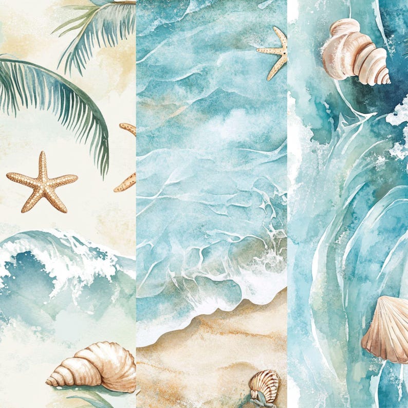 Beach Ocean Digital Paper – 18 Backgrounds With Seashells, Starfish ...