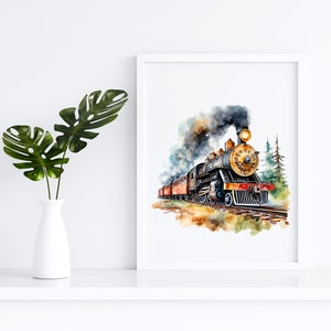 Watercolor Vintage Trains Clipart, PNG Digital Files on a Transparent ...
