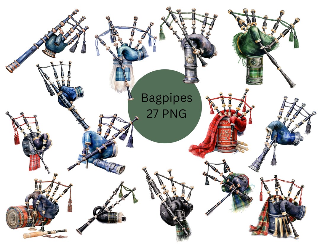Watercolor Bagpipes Clipart, Instruments Clipart, PNG Digital Files on ...