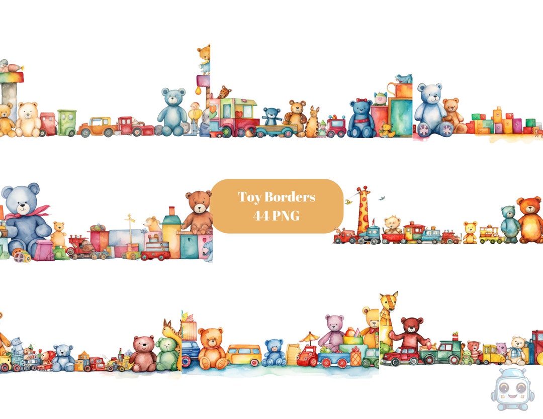 44 Toy Borders Watercolor Clipart, Border Clipart, PNG Individual ...