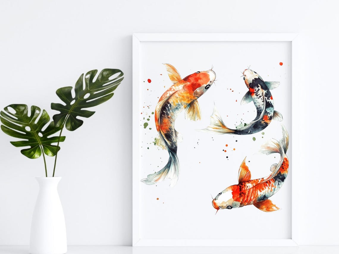 32 Koi Fish Watercolor Clipart, PNG Digital Files on Transparent ...
