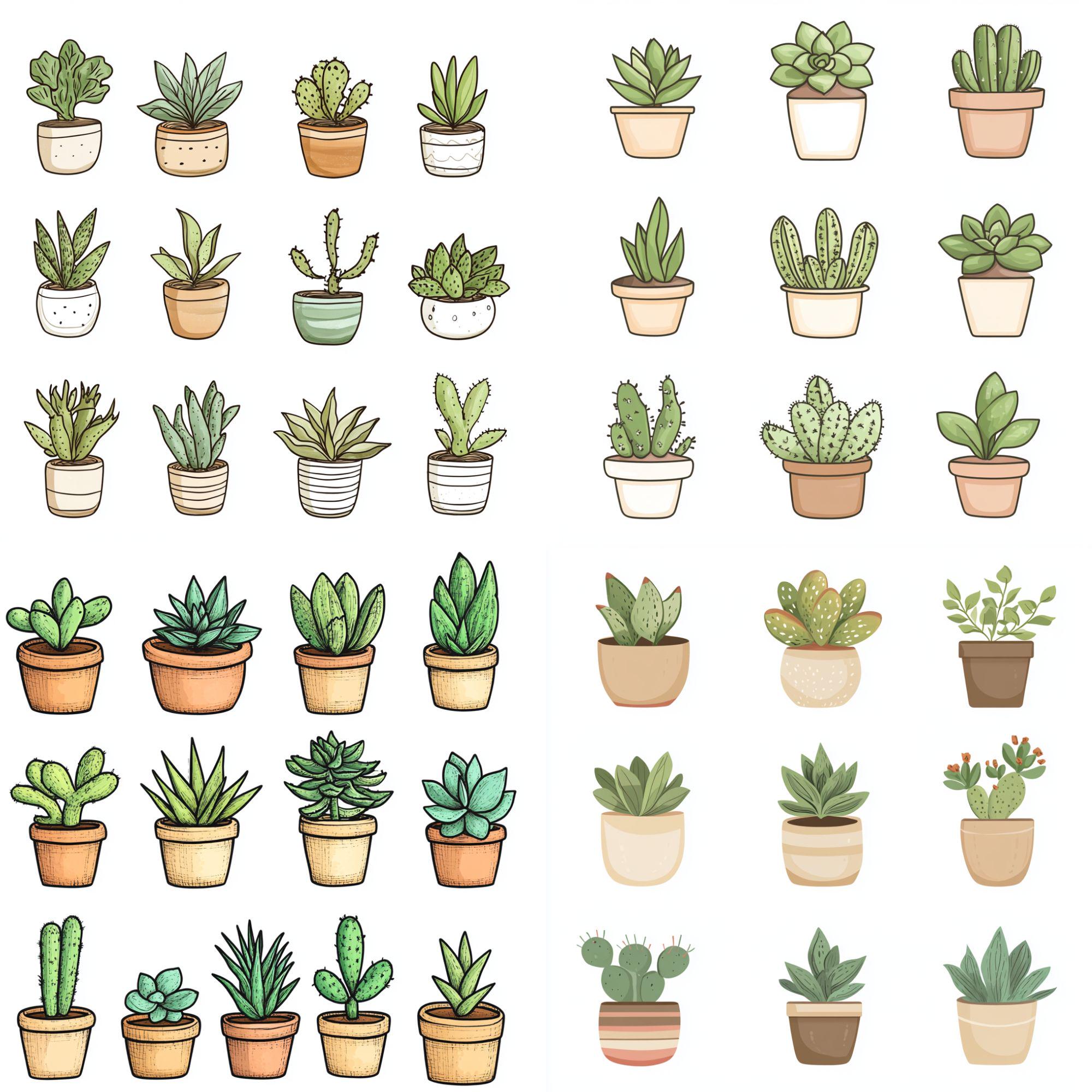 Succulent and Cactus Clipart Bundle – Cute Potted Plants PNG for ...