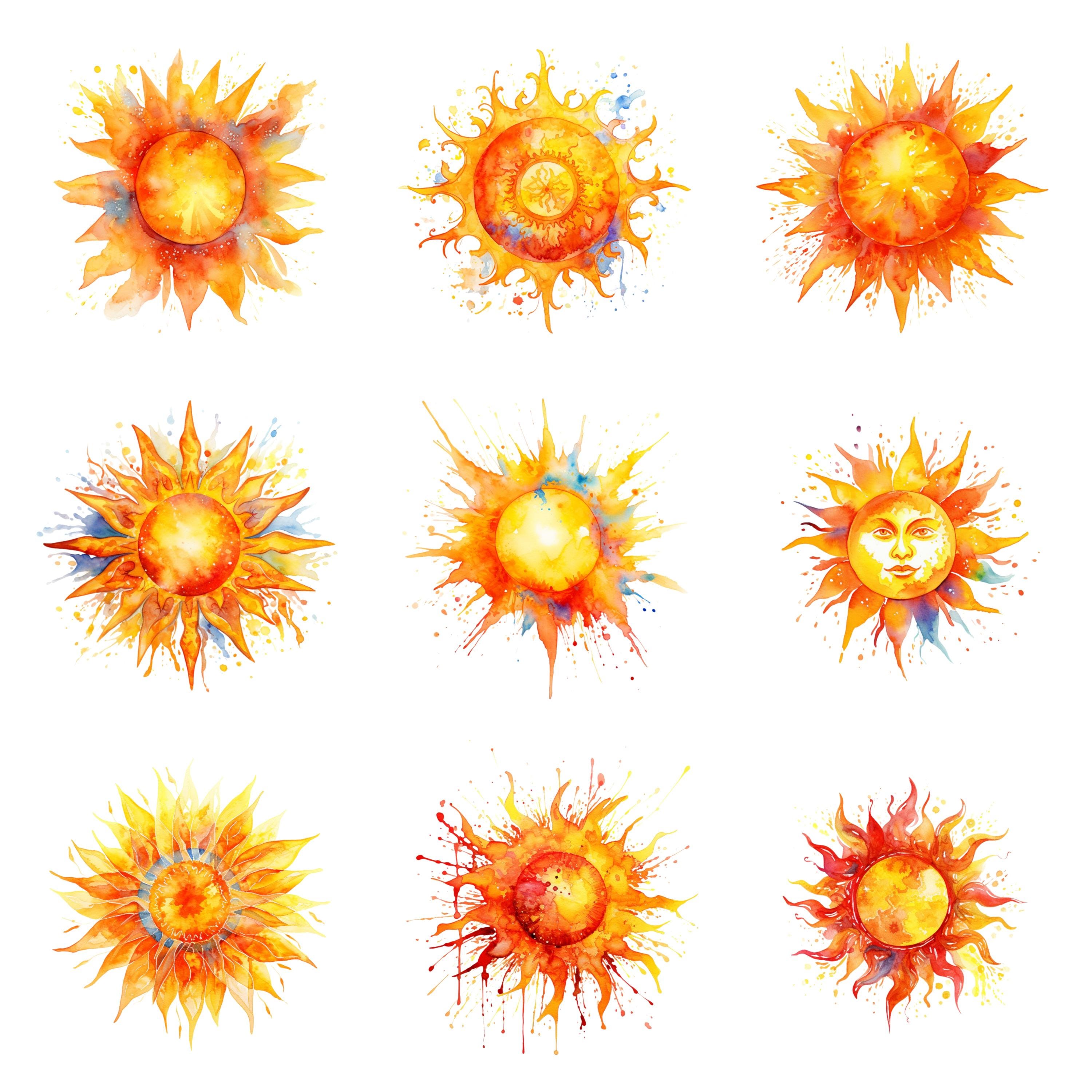 Sun Bundle, Watercolor, 35 PNG Images, Transparent Background, High ...