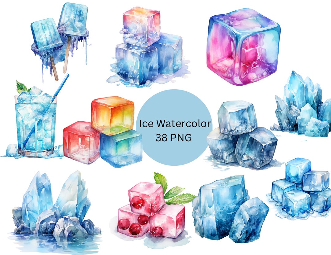 Watercolor Ice Clipart, PNG Digital Files on Transparent Background ...