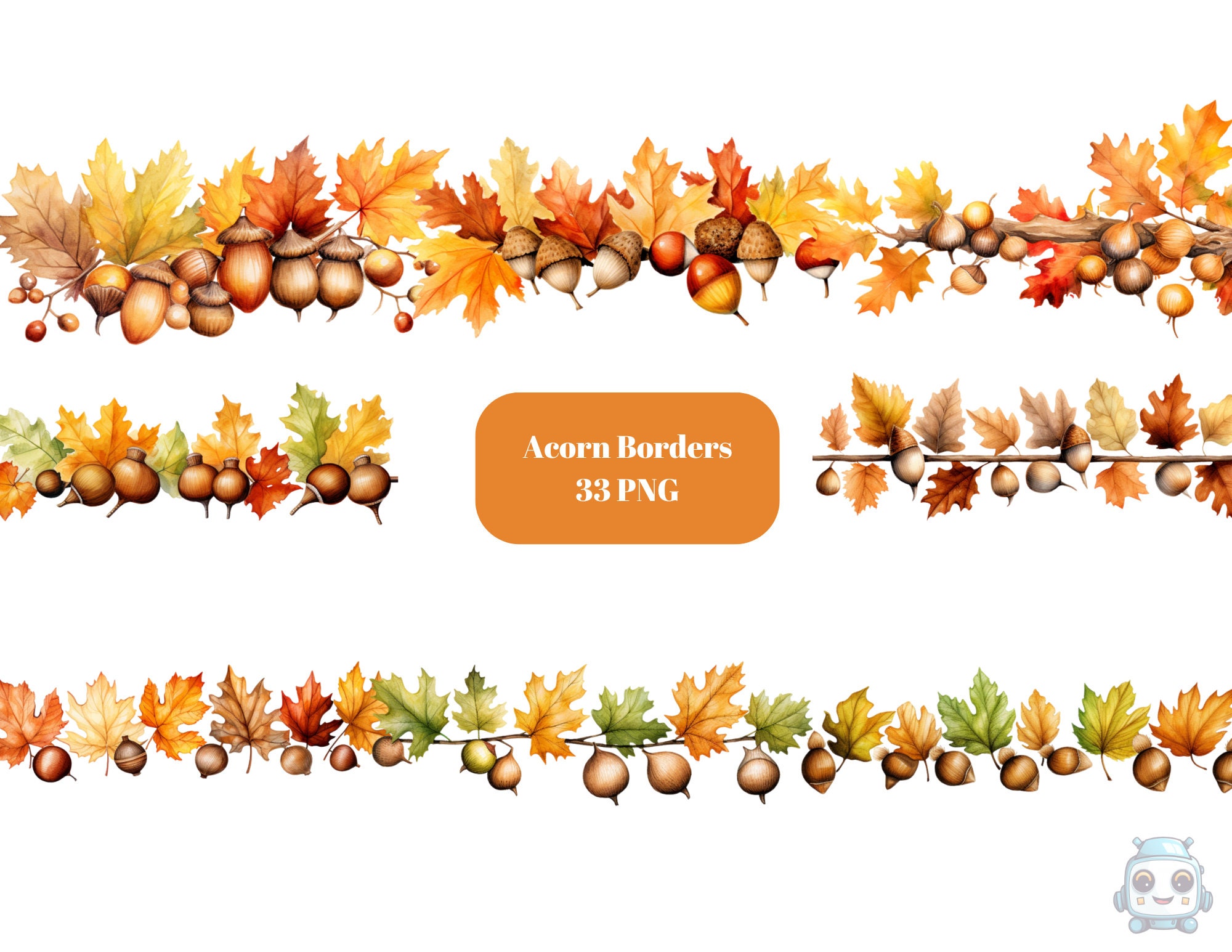 Acorn Border Clip Art Frame With Dry Brown Leaves, Linden Seeds,