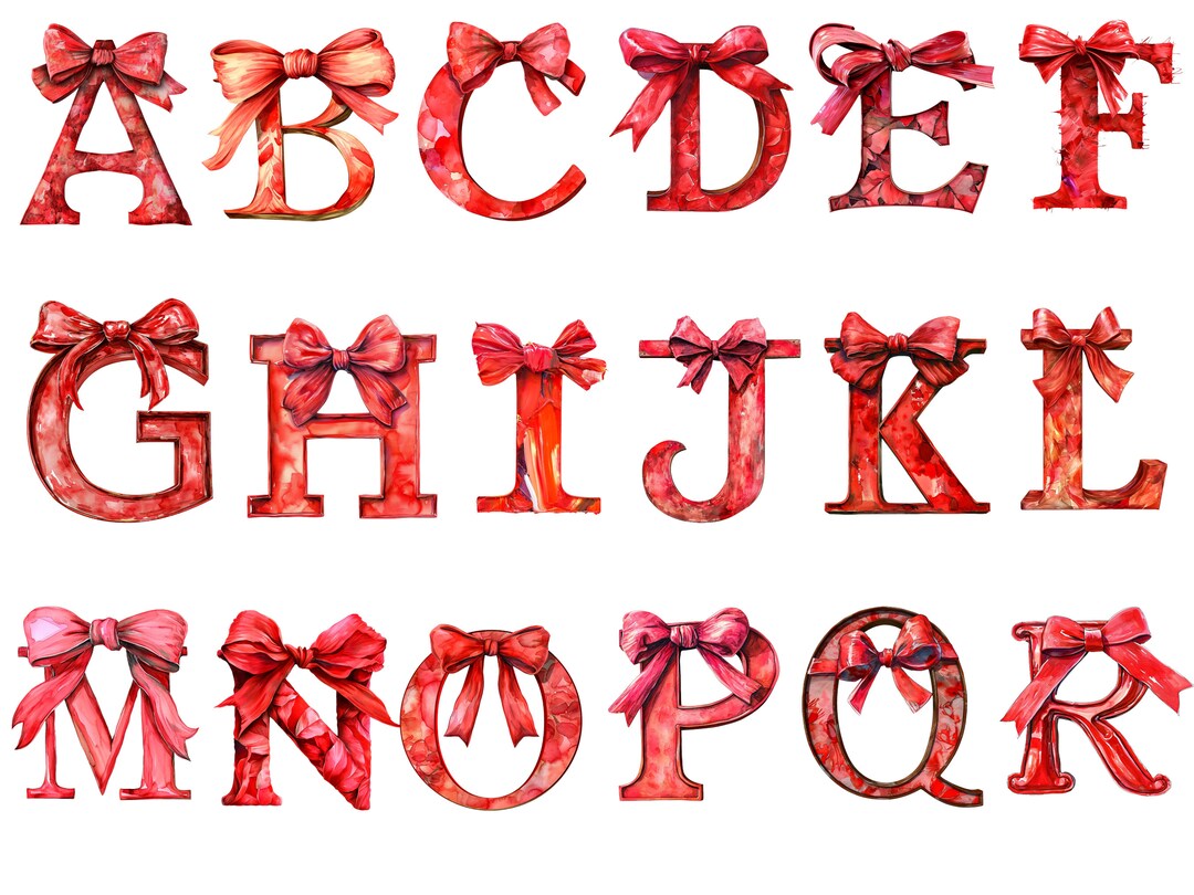 Watercolor Red Bow Alphabet, Bow Letter Instant Download for Commercial ...