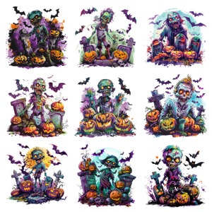 Halloween Zombie Watercolor Clipart, Halloween Clipart, PNG Individual ...