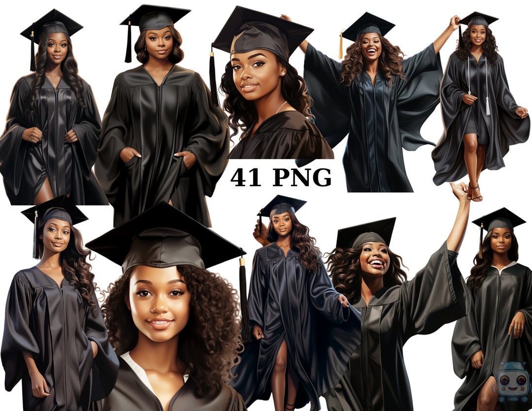 41 Black Girl Graduation Clipart, Women of Color, PNG Individual Images ...