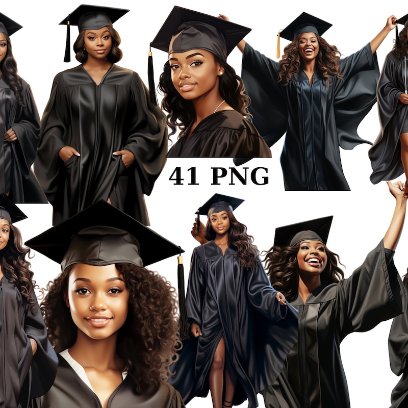Black Women Graduation Clipart - Etsy