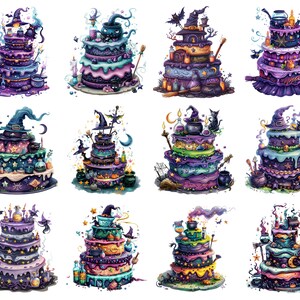 37 Witch Cake Watercolor Clipart, Halloween Clipart, Dessert, PNG ...
