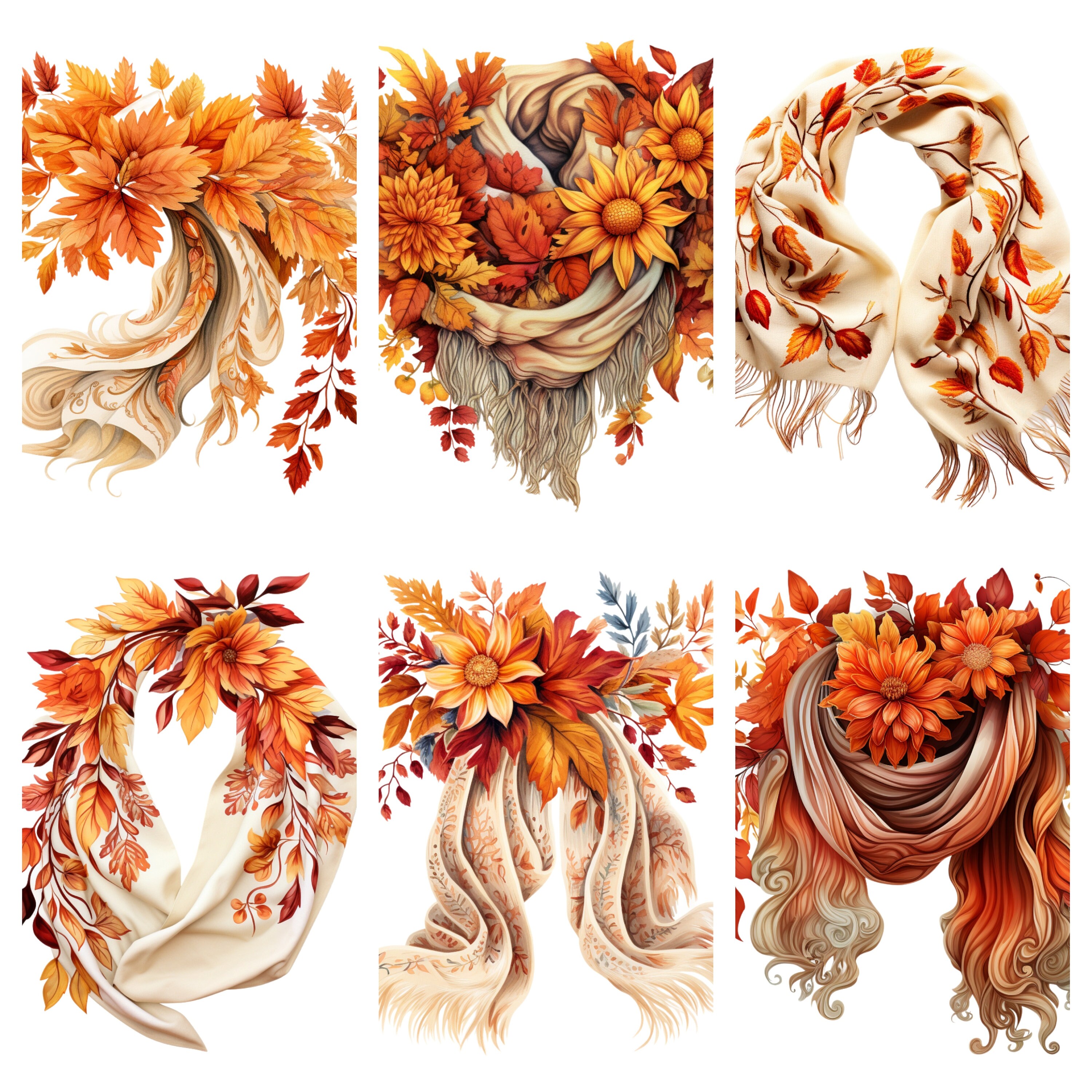 Embroidered Fall Scarfs Clipart PNG Digital Files on a - Etsy