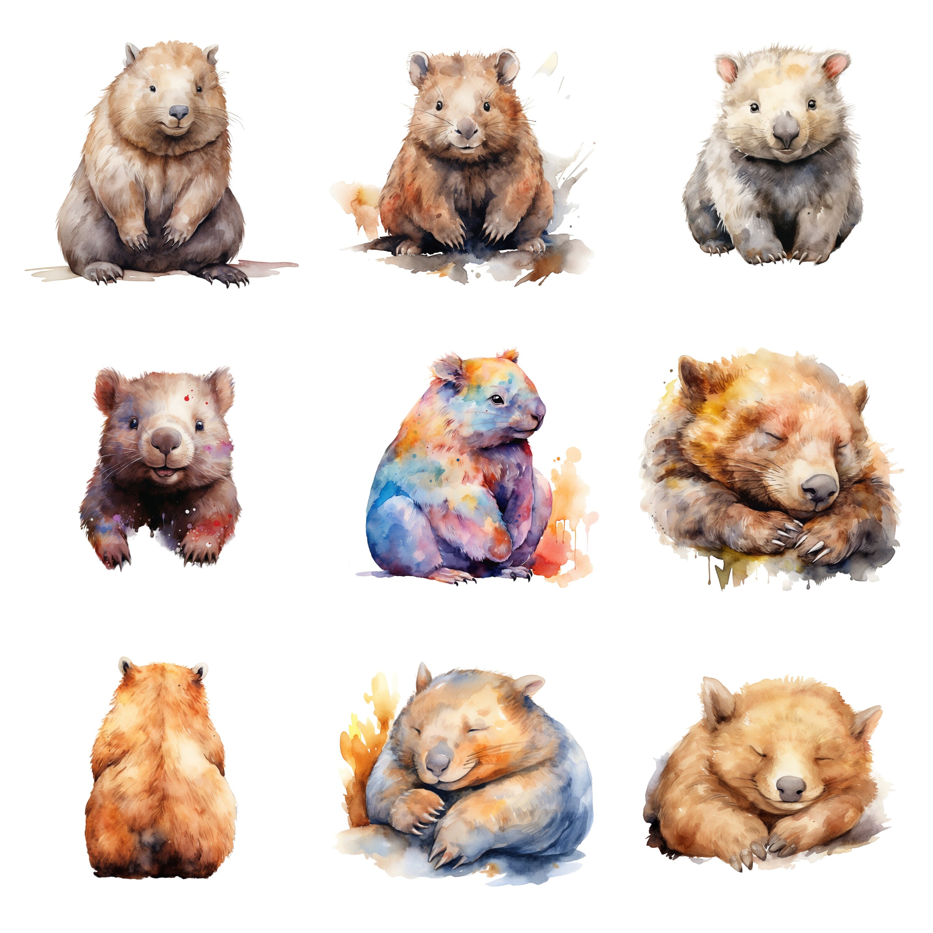 Watercolor Wombats Clipart PNG Digital Files on a Transparent - Etsy
