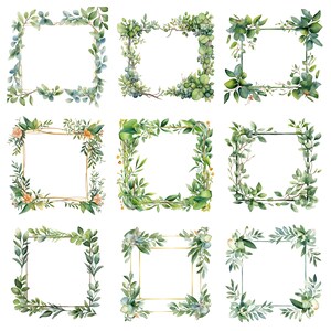 Watercolor Bush Frames Clipart, PNG Digital Files on Transparent ...