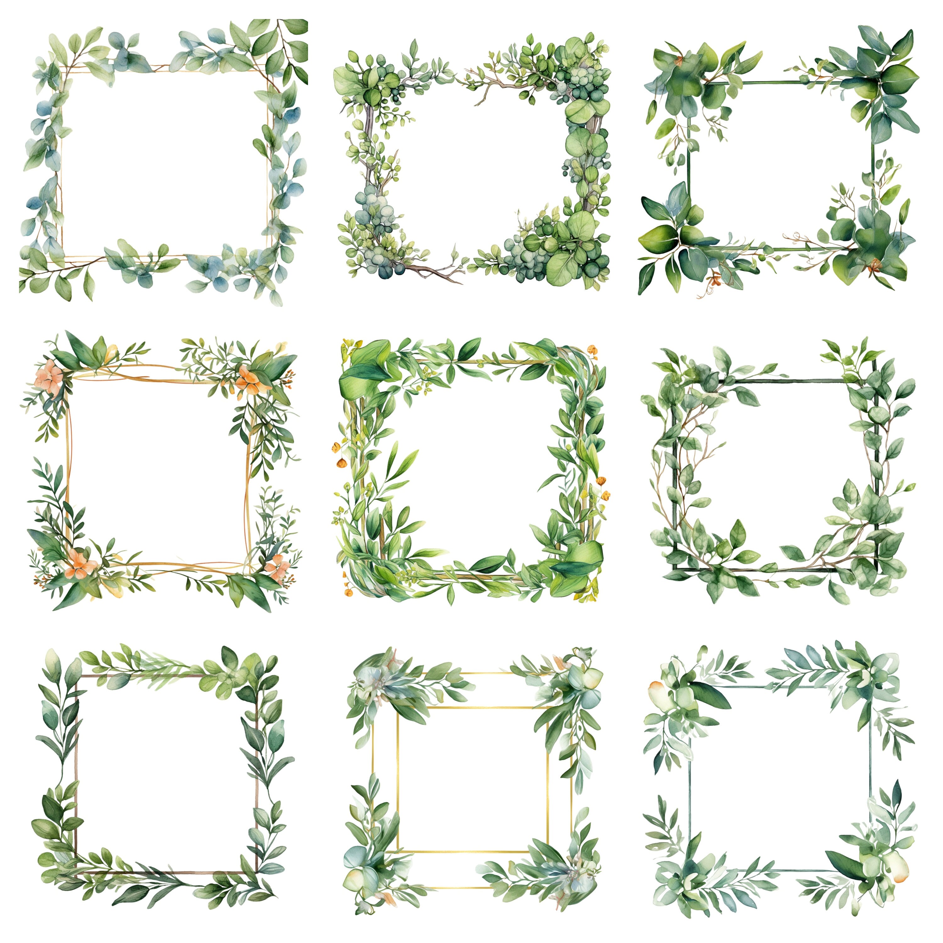 Watercolor Bush Frames Clipart PNG Digital Files on - Etsy