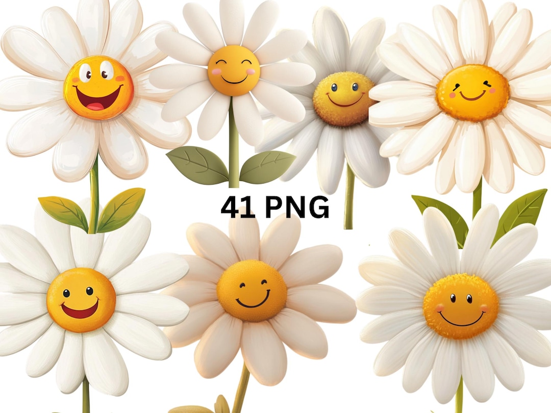 Smiling Daisy Clipart – 41 PNG, Cute Happy Flower Faces, Cartoon Floral ...