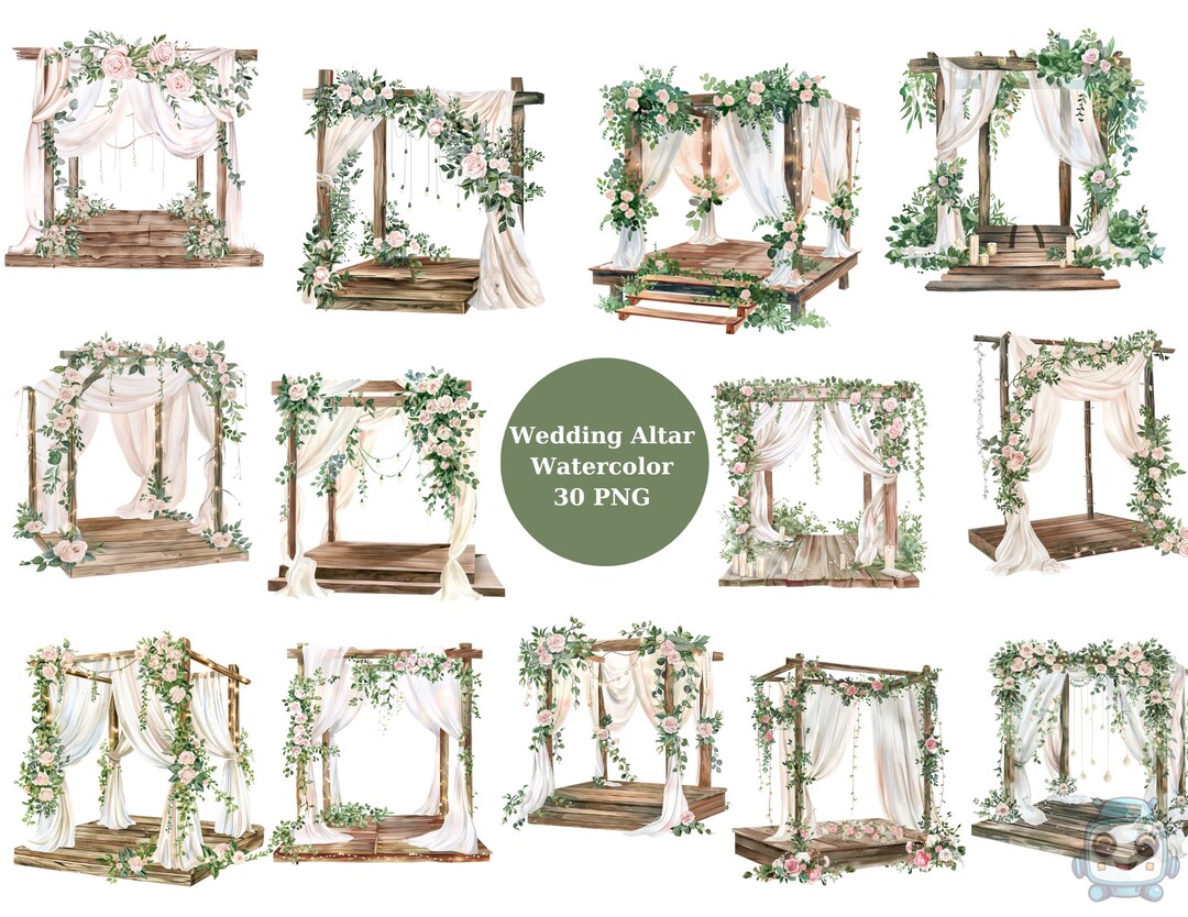 30 Wedding Altar Watercolor Clipart, Wedding Clipart, PNG Digital Files ...