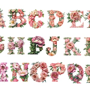 Peony Alphabet Watercolor Clipart, Floral Clipart, PNG Individual ...