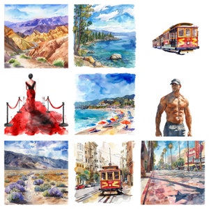 Watercolor California Bundle Clipart, PNG Individual Images on ...