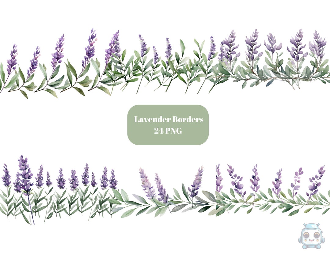 24 Lavender Borders Watercolor Clipart, Floral Clipart, PNG Individual ...