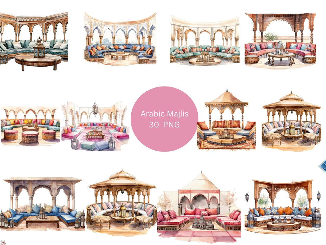 30 Arabic Majlis Watercolor Clipart, Arabia Clipart, PNG Individual ...