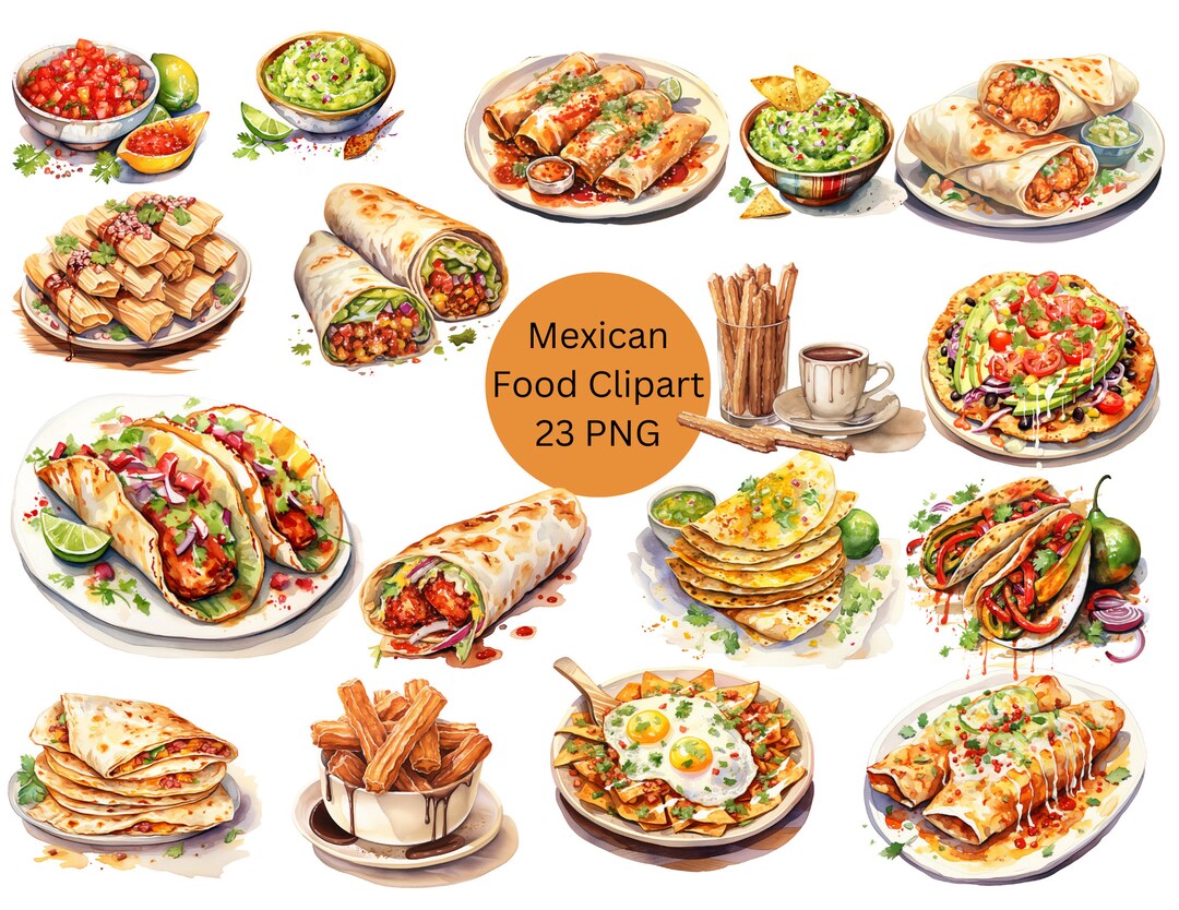 Watercolor Mexican Food Clipart, PNG Digital Files on Transparent ...