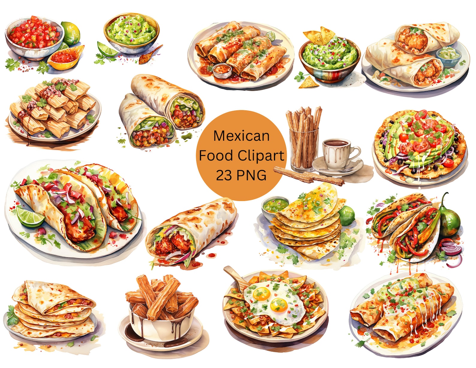 Watercolor Mexican Food Clipart PNG Digital Files on - Etsy