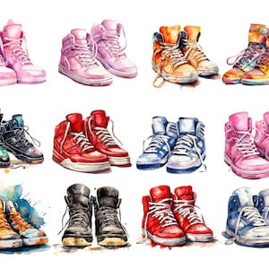 Watercolor Basketball Sneakers Clipart, Transparent Background, High ...