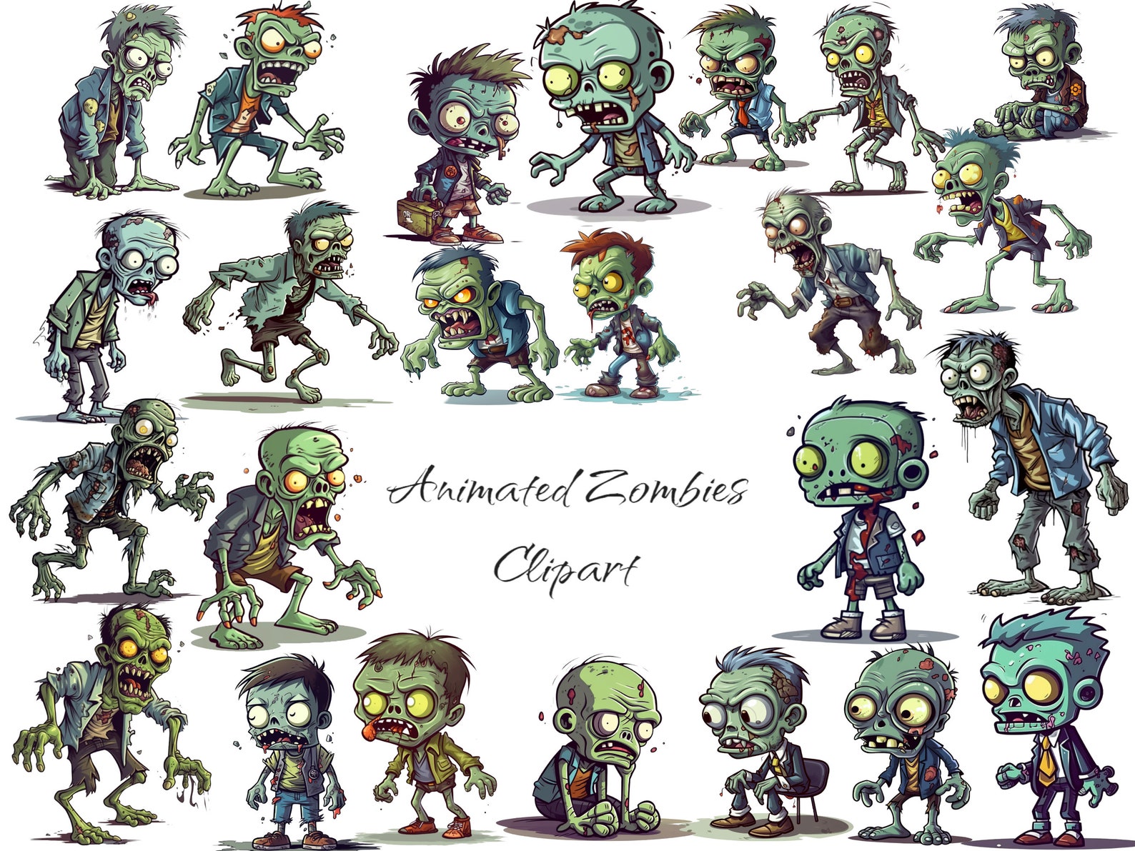 Animated Zombies Clipart, PNG Digital Files, Scrapbook, Invitations ...