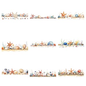 44 Seashell Borders Watercolor Clipart, Border Clipart, PNG Individual ...