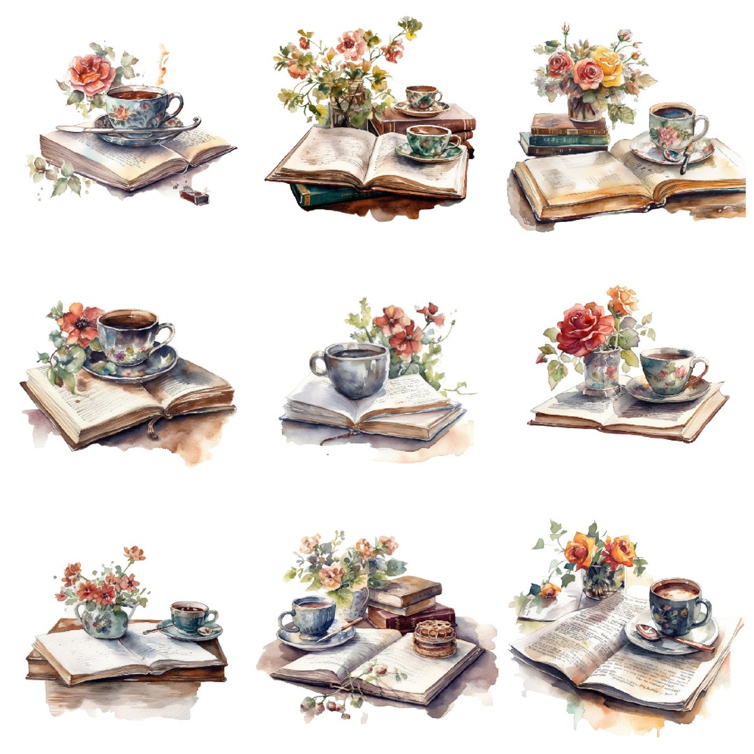 Watercolor Coffee and Books Clipart, Beautiful PNG Images, Transparent ...