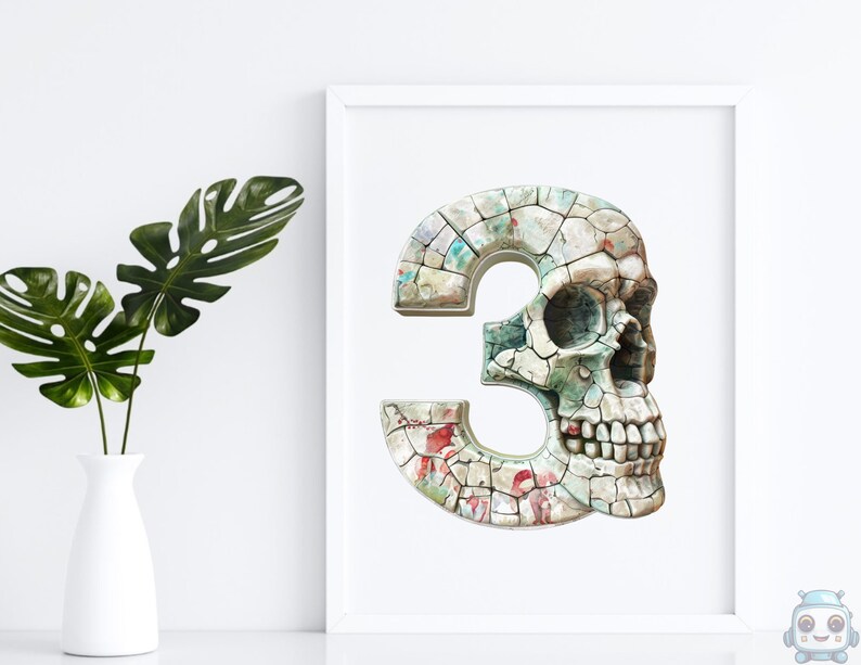 Watercolor Skull Numbers Clipart, Bones Clipart, PNG Individual Images ...