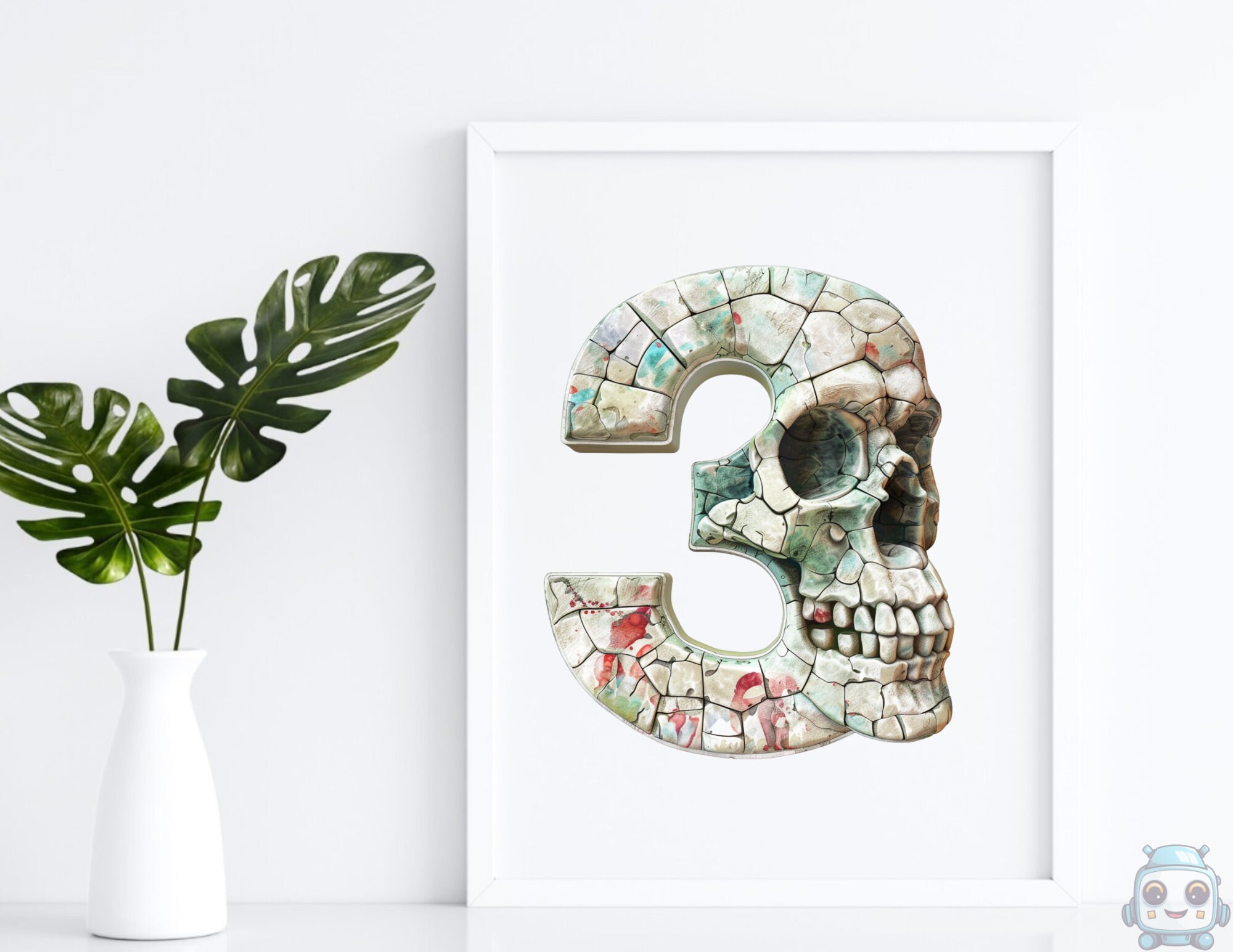 Watercolor Skull Numbers Clipart, Bones Clipart, PNG Individual Images ...