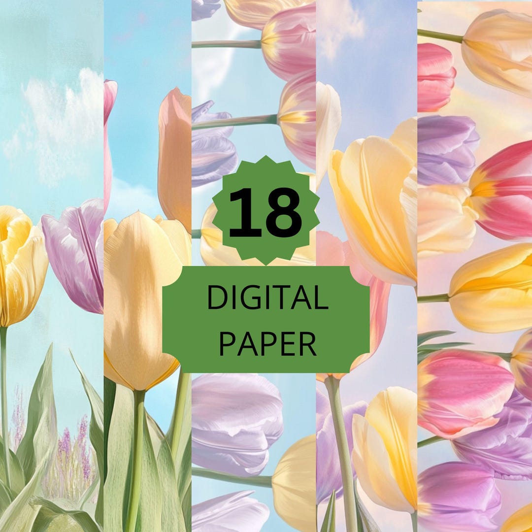 Pastel Tulip Digital Paper – Spring Floral Backgrounds With Soft Skies ...