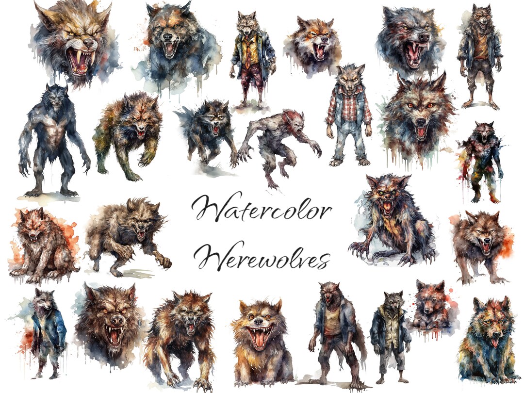Watercolor Werewolves Clipart, PNG Digital Files, Halloween, Werewolf ...
