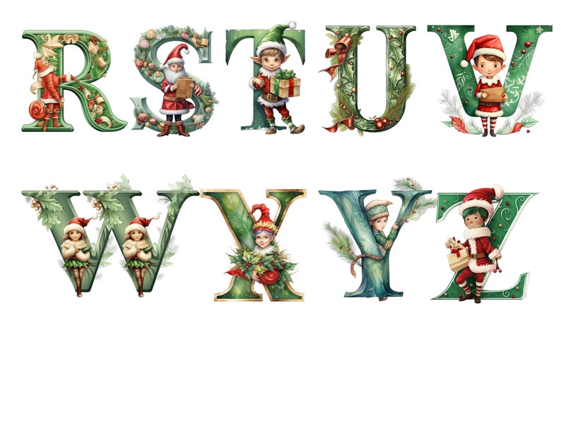 Elf Christmas Alphabet Clipart Alphabet Transparent - Etsy