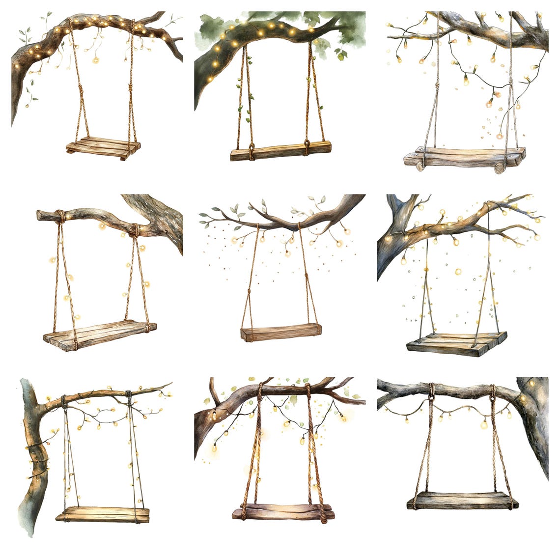 41 Wooden Swings Watercolor Clipart, PNG Digital Files on Transparent ...