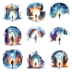 12 Time Portals Watercolor Clipart, Time Clipart, PNG Individual Images ...