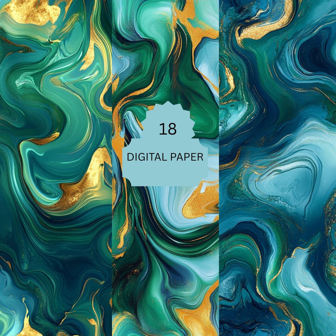 Emerald Green and Gold Marble Digital Paper - 18 Abstract Textures for ...