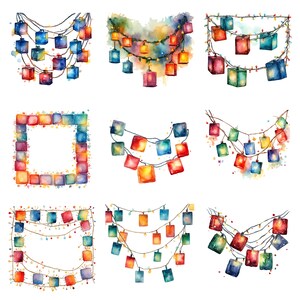 Watercolor Christmas Squared Lights Clipart, PNG Digital Files on ...